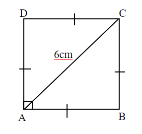 Construct a square whose diagonal is 6cm. Measure the side. Find also its area.