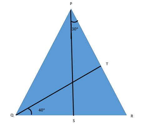 In the figure, \\[QT \\bot PR,\\angle TQR = {40^ \\circ }\\] and \\[\\angle SPR = {30^ \\circ ...