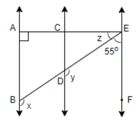 In the given figure, AB || CD and CD || EF. Also EA $\\bot $ AB. If $\\angle BEF={{55}^{0 ...
