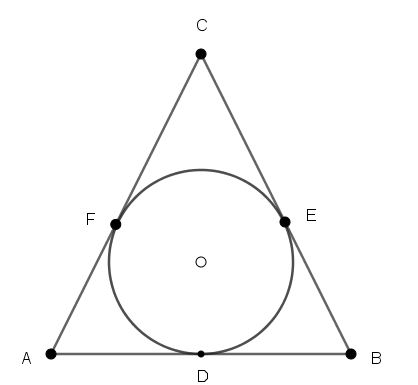 In a figure circle inscribed in a triangle ABC touches its side AB, BC, and AC at points D, E ...