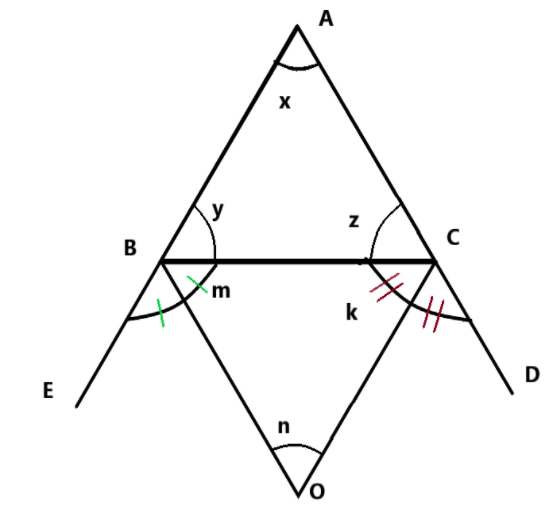 In the fig. sides AB and AC of triangle ABC are produced to point E and D respectively . if ...